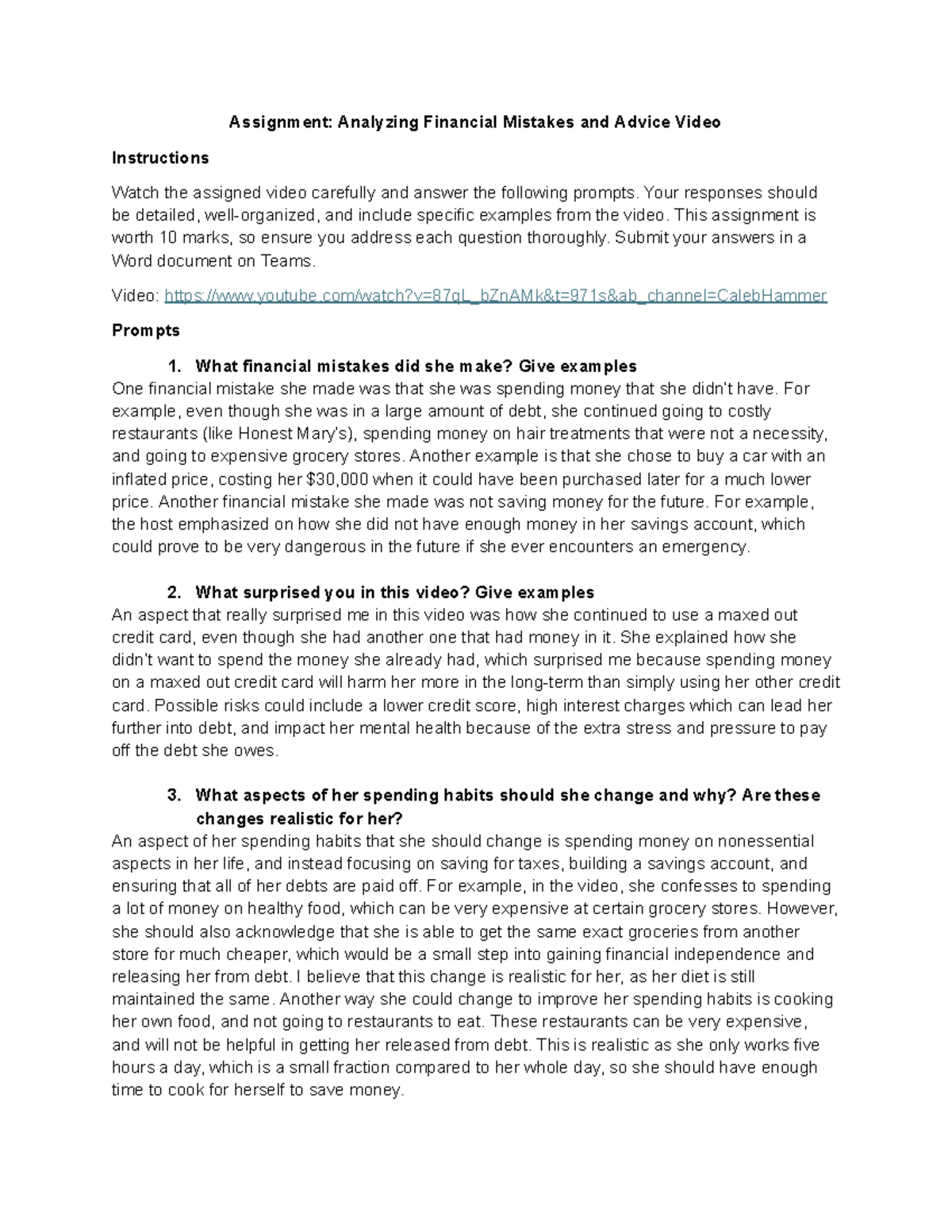 CLE Assignment: Analyzing Financial Mistakes from Video Insights - Studocu