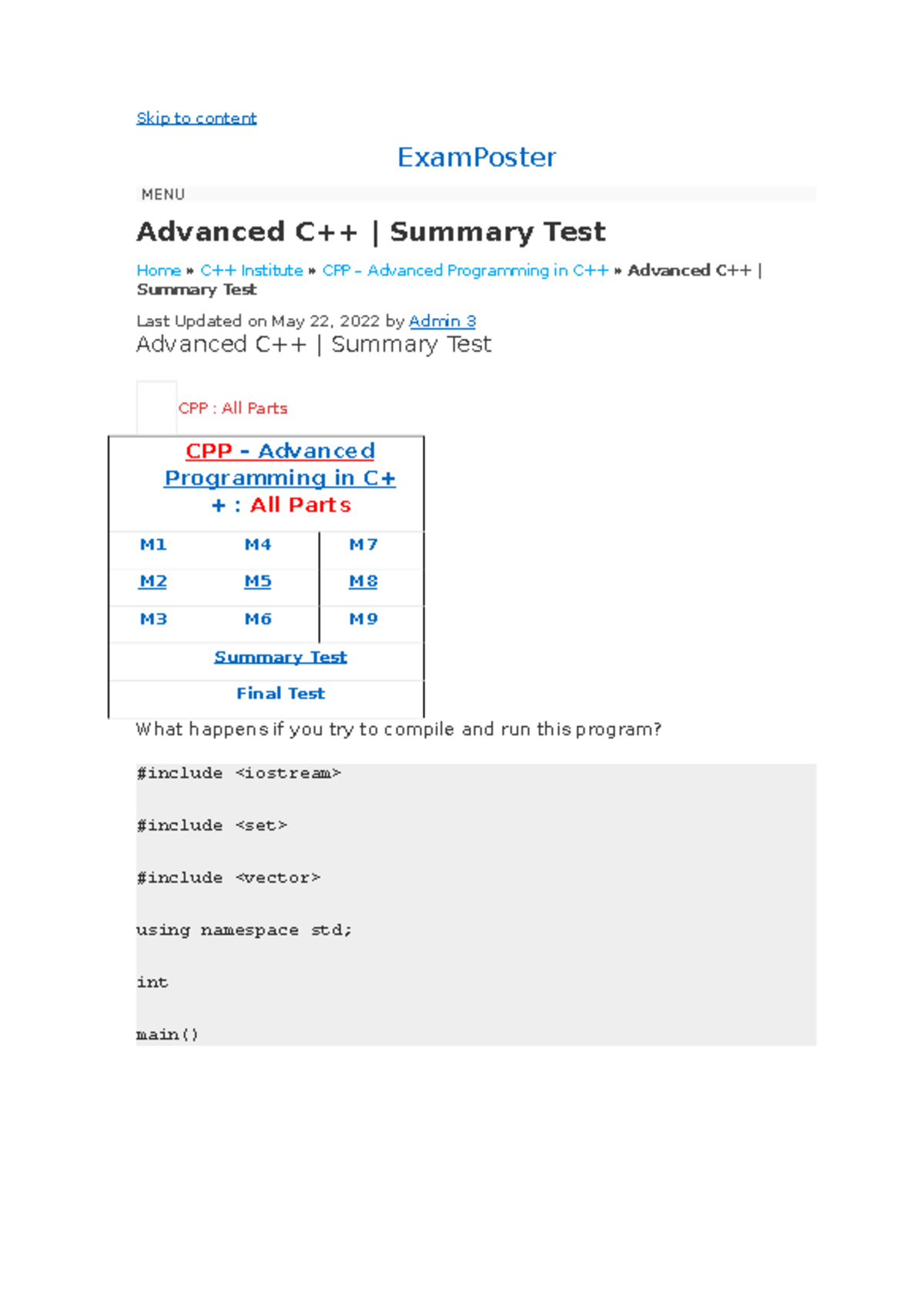 Advanced C++ - Summary Test Review (CPP - Advanced Prog.) - Studocu