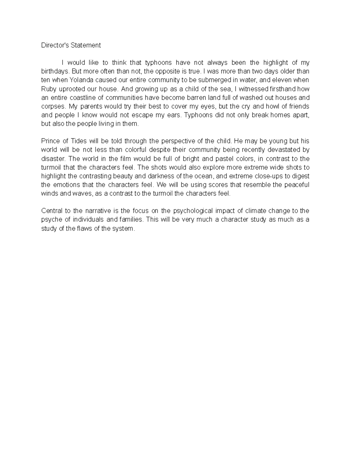 Po T - Director's Statement - Director's Statement I would like to ...