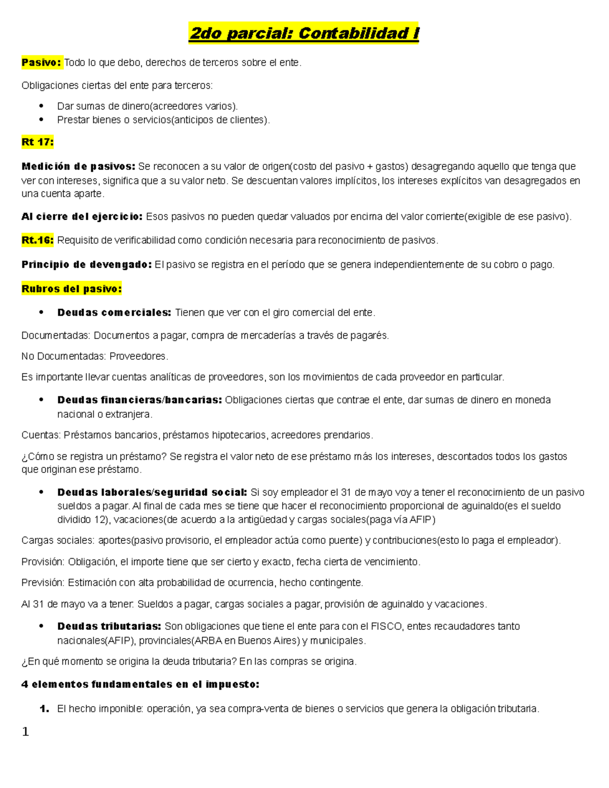 2do Parcial Contabilidad I: Pasivos y Obligaciones del Ente - Studocu