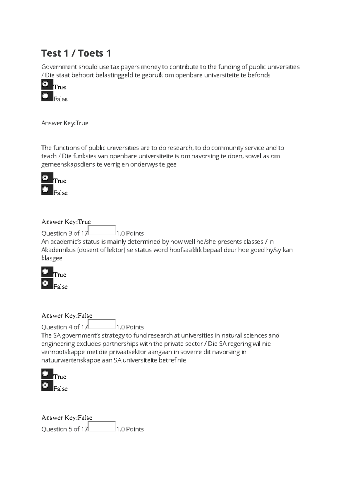 Test 1 - Public Universities Funding Quiz (Gov & Research Policies ...