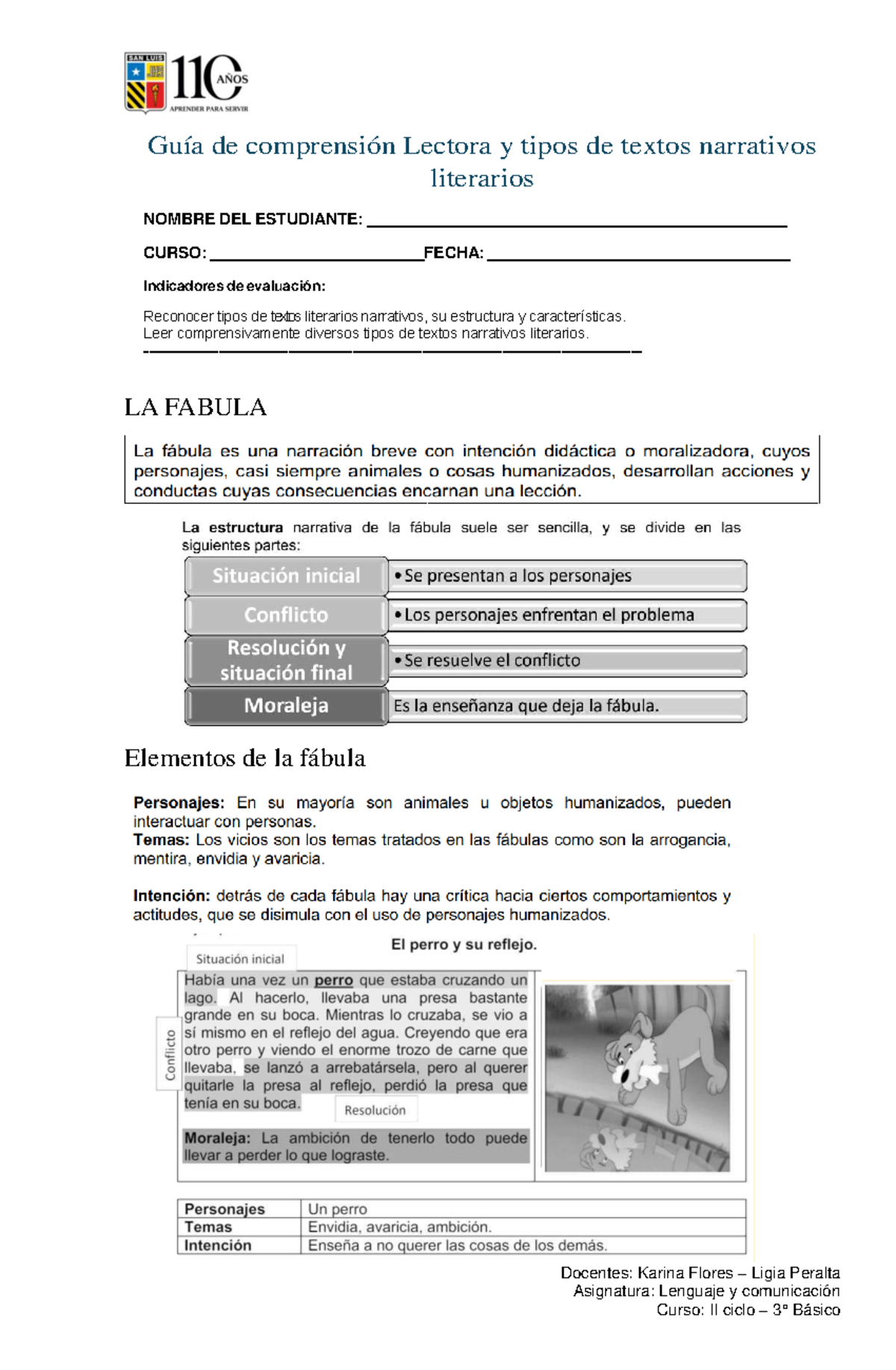 Guía de Comprensión Lectora: La Fábula y Textos Narrativos - II Ciclo ...