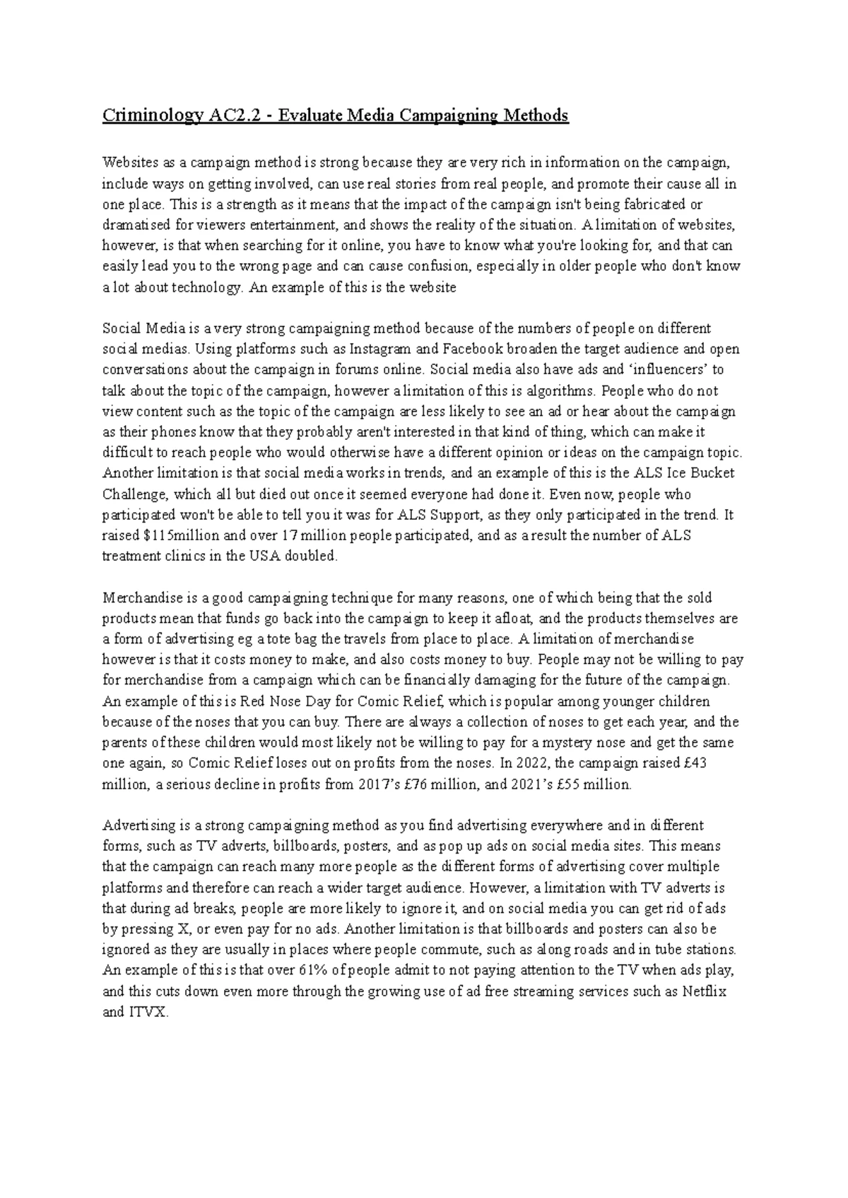 WJEC Criminology Unit 1 AC1.2: Reasons for Under-Reporting Crime - Studocu