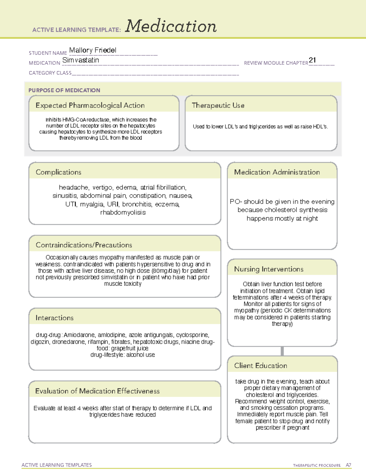 ALT Pharm Simvastatin: Active Learning Template Guide - Studocu