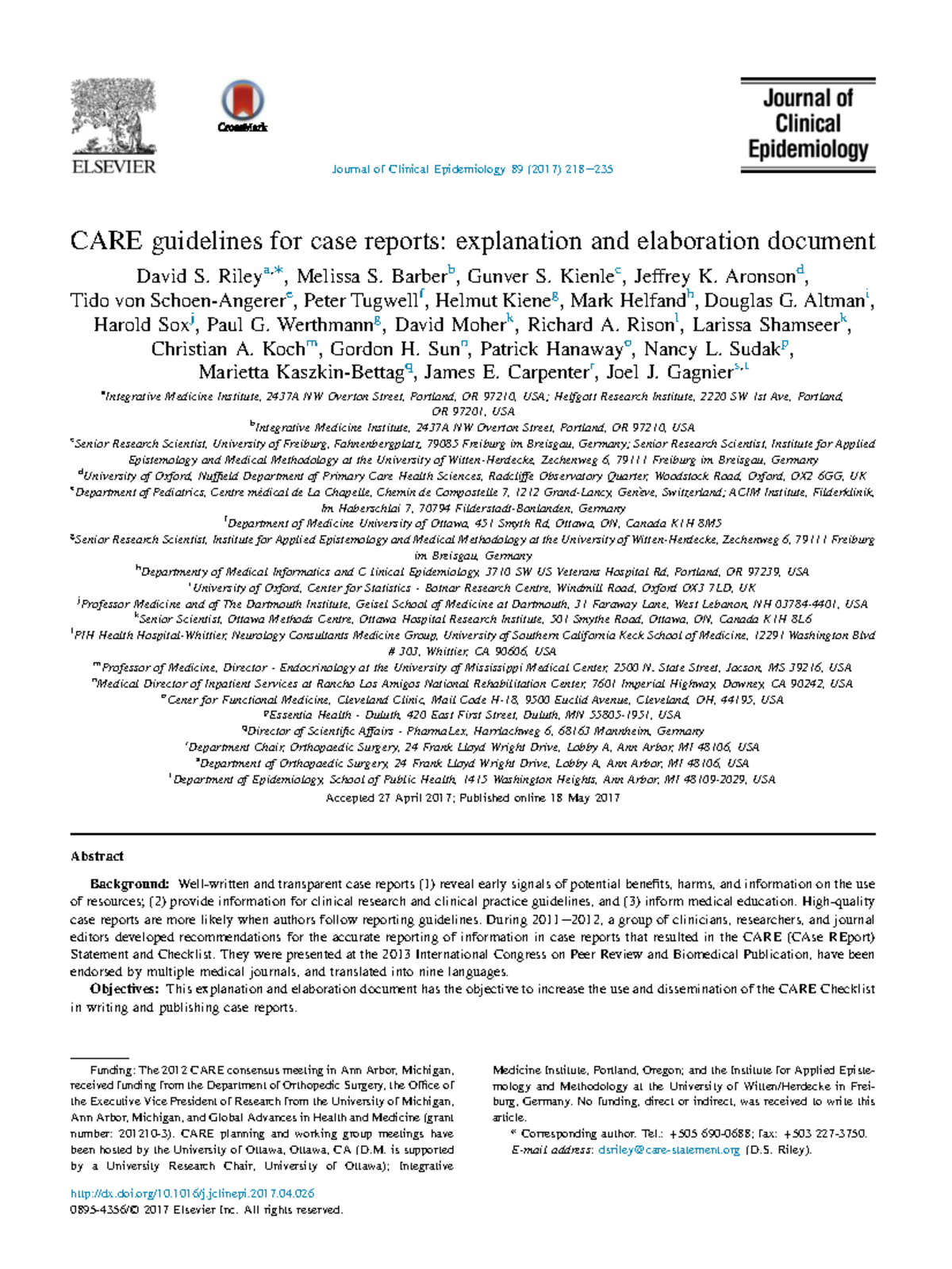 CARE Guidelines for Case Reports: Explanation and Elaboration (J Clin ...