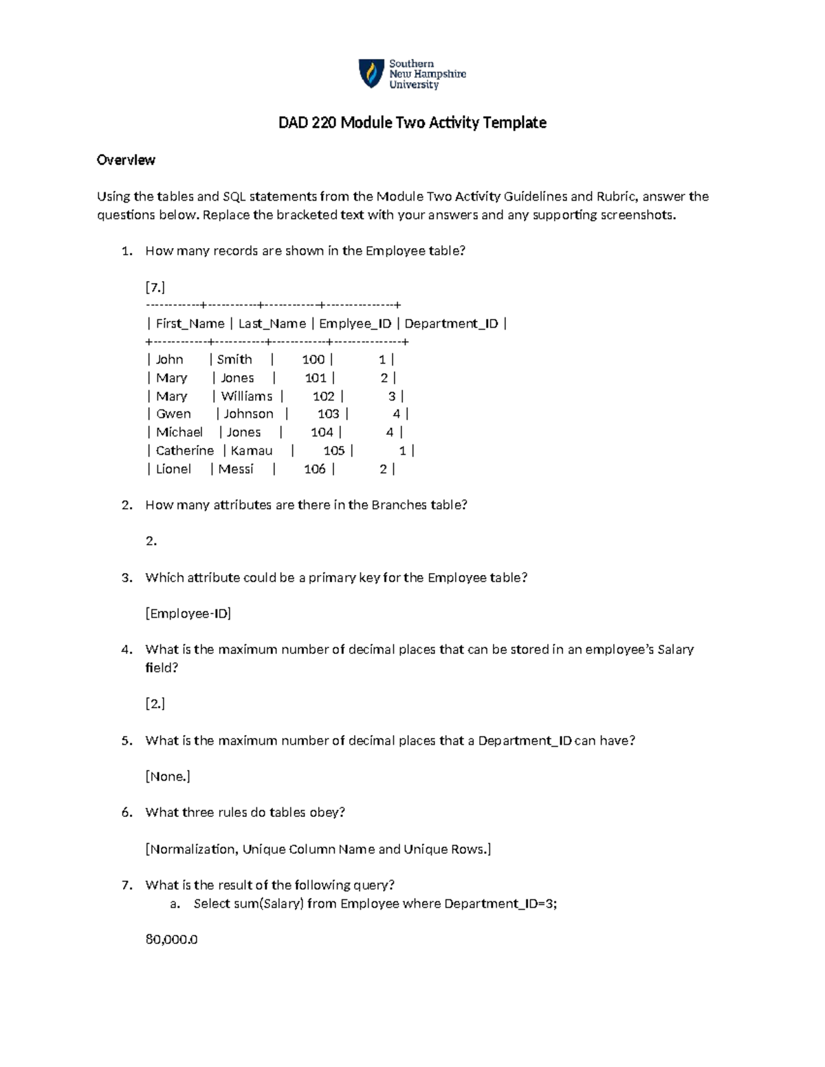 DAD 220 Module Two Activity Template Overview and Answers - Studocu