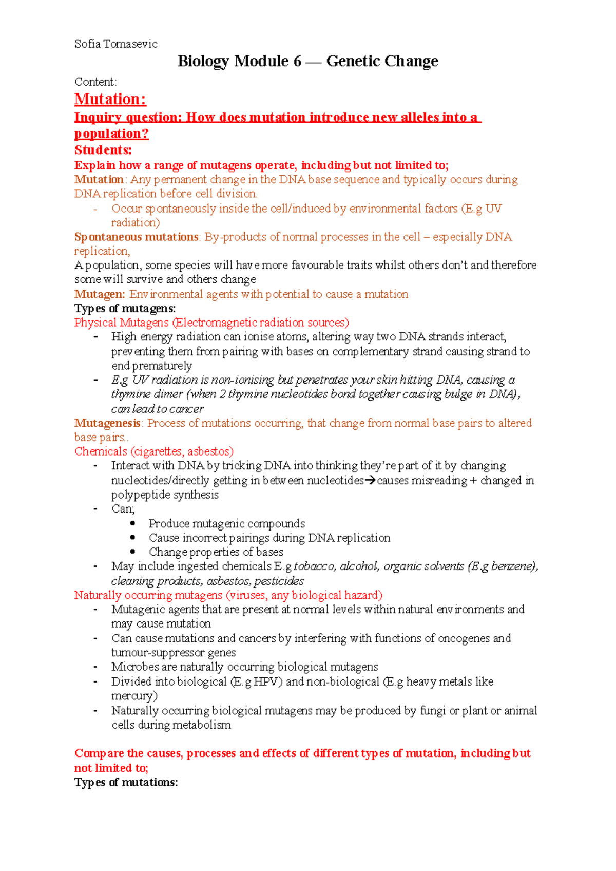 Biology Module 6: Genetic Change and Mutation Insights - Studocu