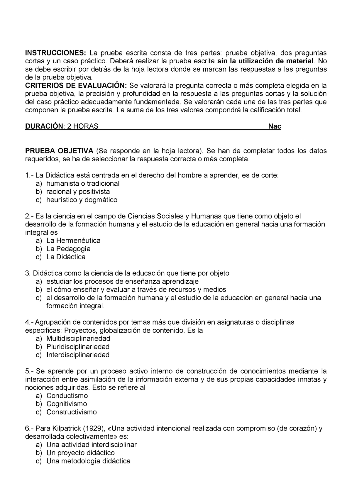 Prueba Escrita de Didáctica - Evaluación Integral - Studocu