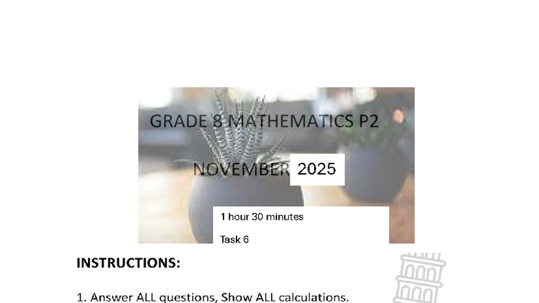 Grade 8 Mathematics P2 November 2025 Exam Paper - Studocu