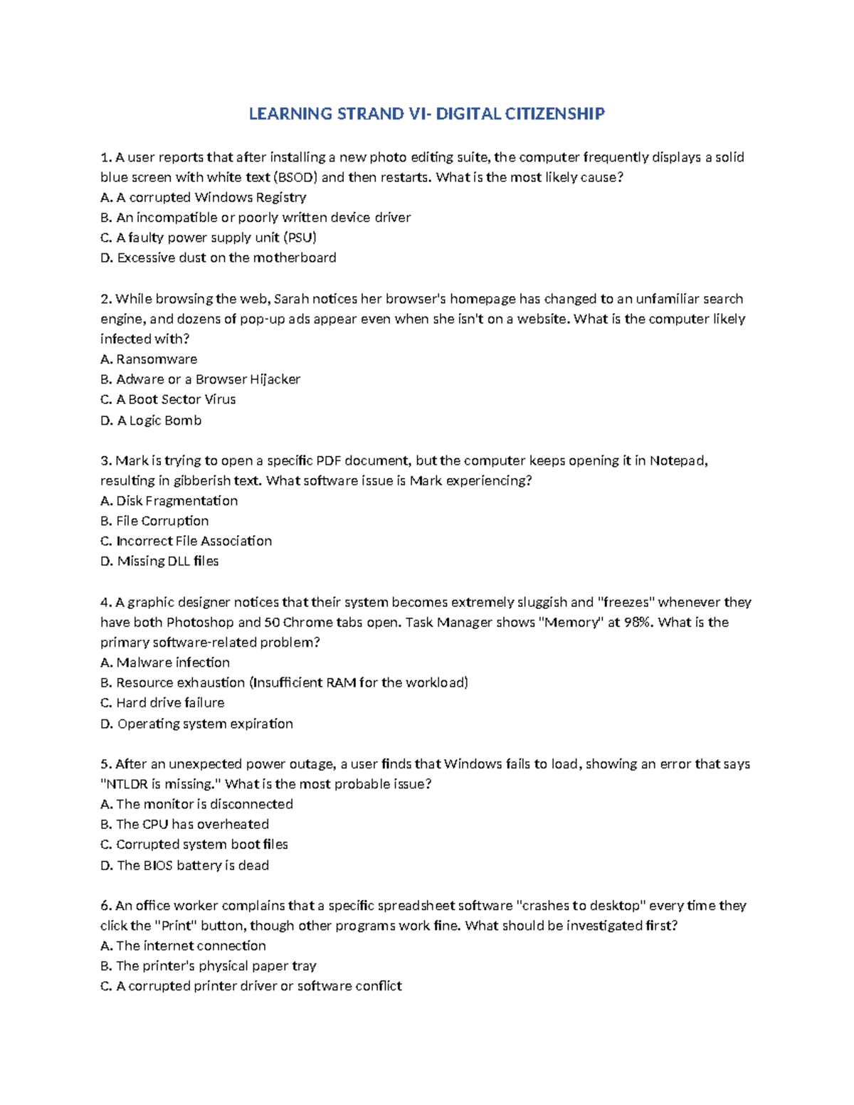 Learning Strand 6: Digital Citizenship Mock Test - Studocu