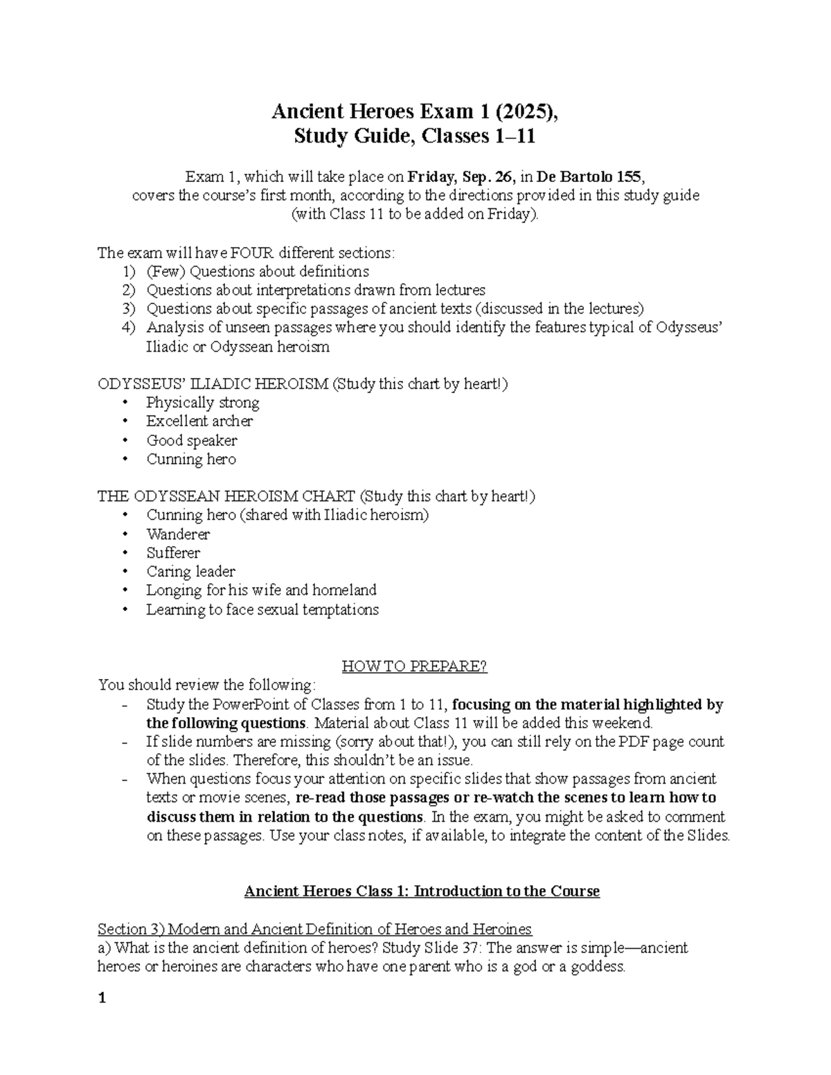 Ancient Heroes Exam 1 Study Guide (2025): Class 5 Discussion Insights ...