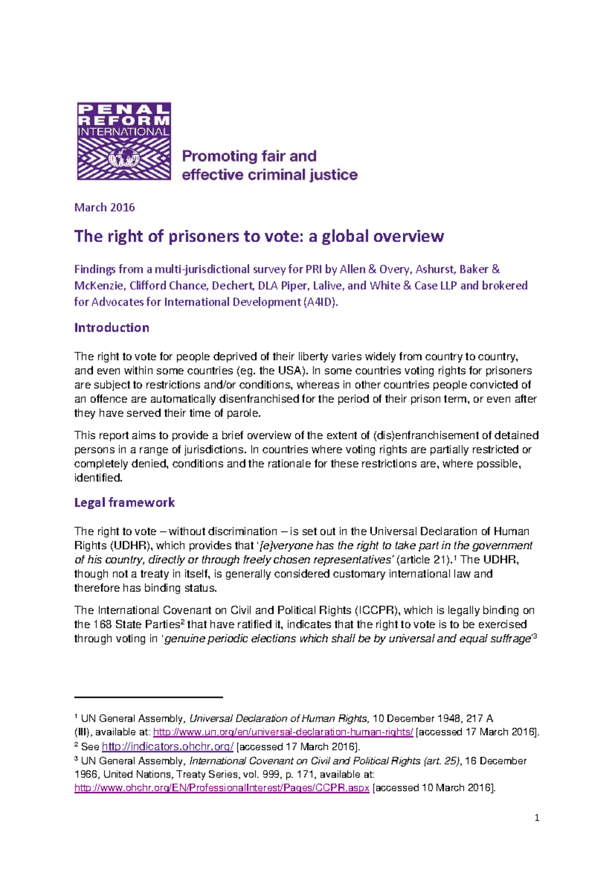 Voting Rights for Prisoners: A Global Overview (PRI 2016) - Studocu