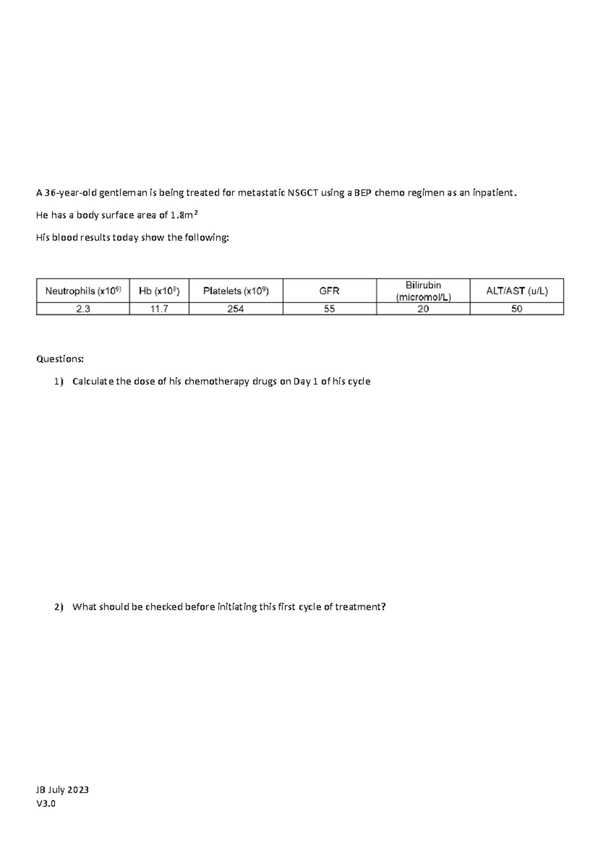 Case Study: BEP Regimen for Metastatic NSGCT - July 2023 - Studocu