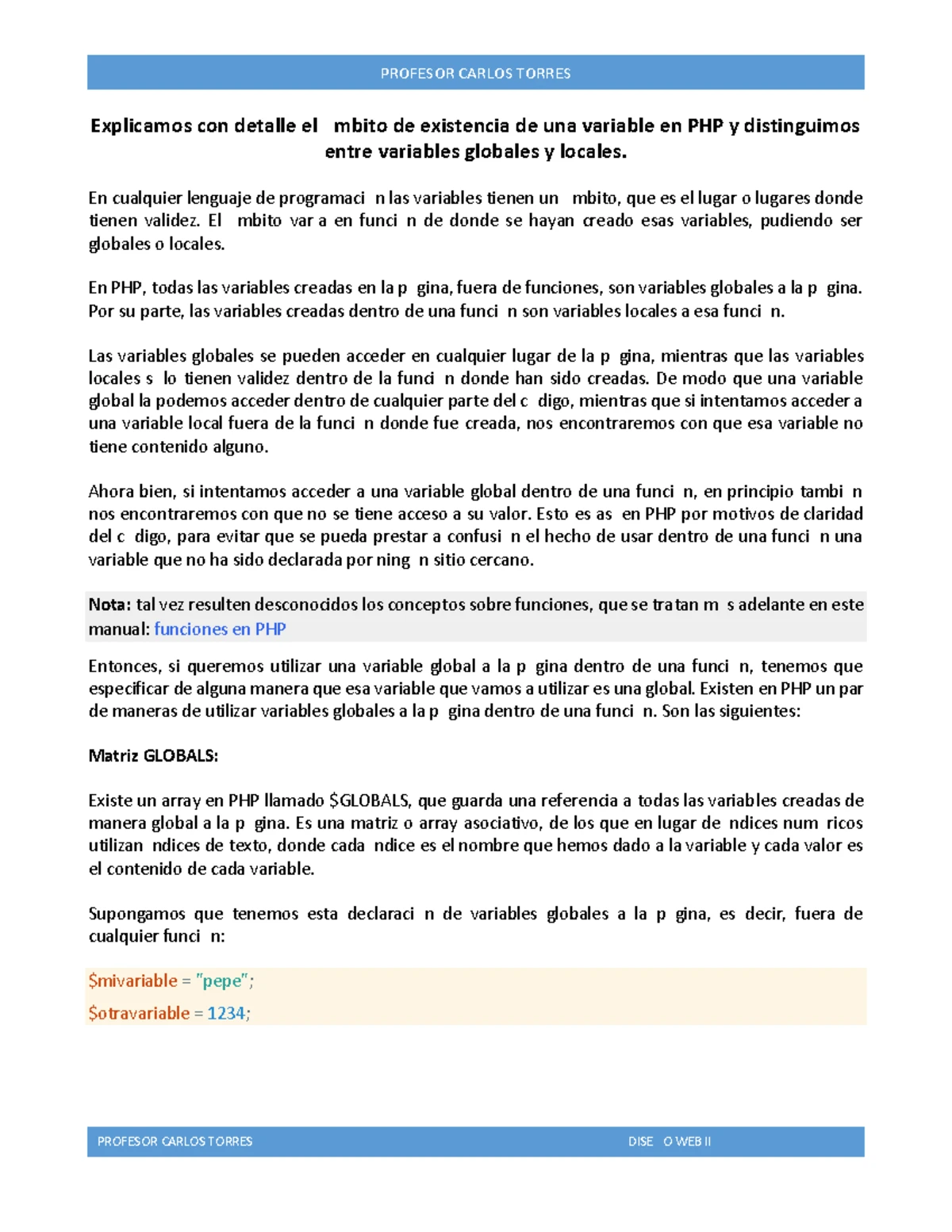 DISEÑO WEB II - Tipos de Variables en PHP y su Forzado - Studocu