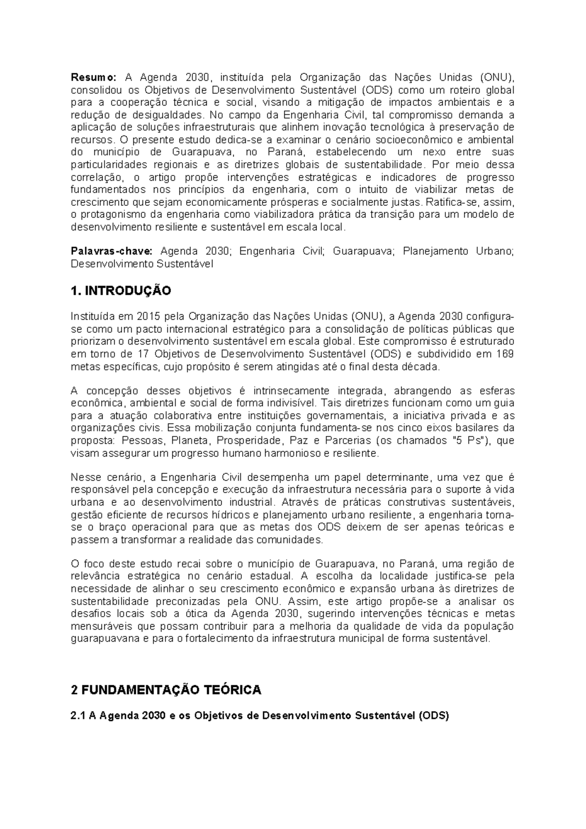 Atividade Extensionista: Engenharia e a Agenda 2030 em Guarapuava - Studocu