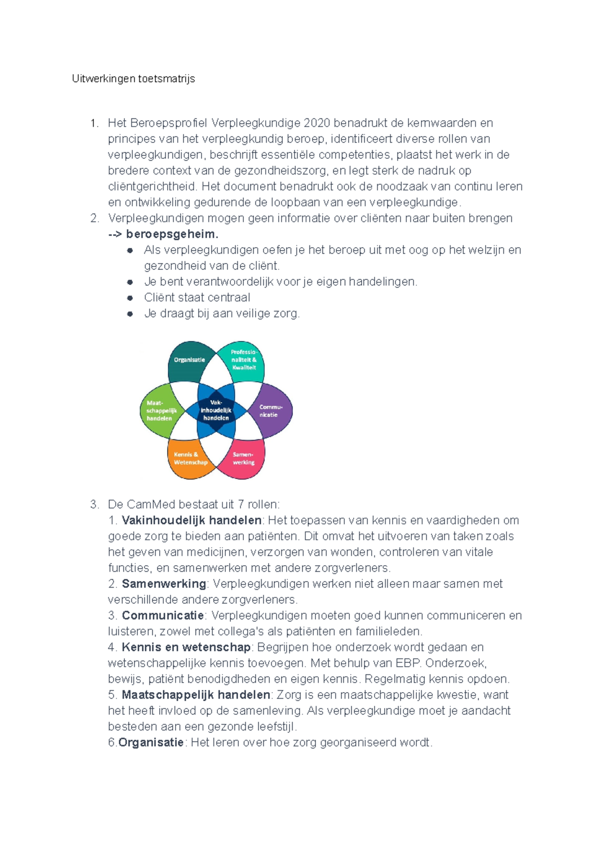 Toetsstof Verpleegkundige 2020: Kernwaarden en Competenties - Studeersnel