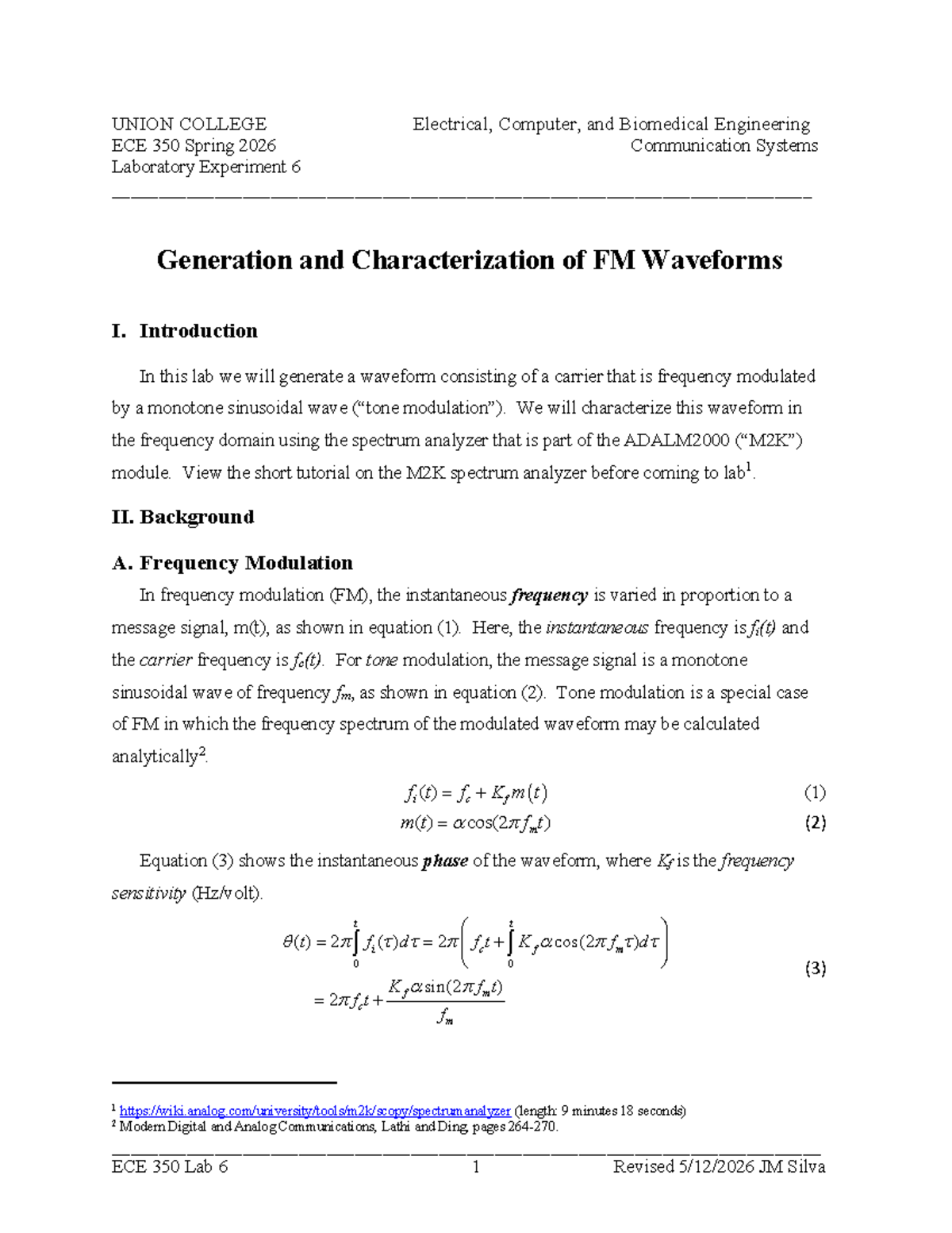 ECE 350 Spring 2026 Lab 6: FM Waveform Generation & Analysis - Studocu