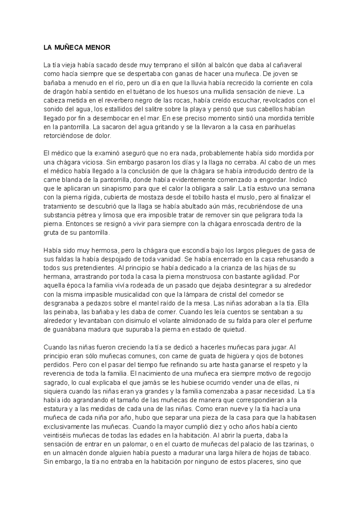 TP LA MUÑECA MENOR: Análisis del Realismo Mágico y la Mujer en el ...