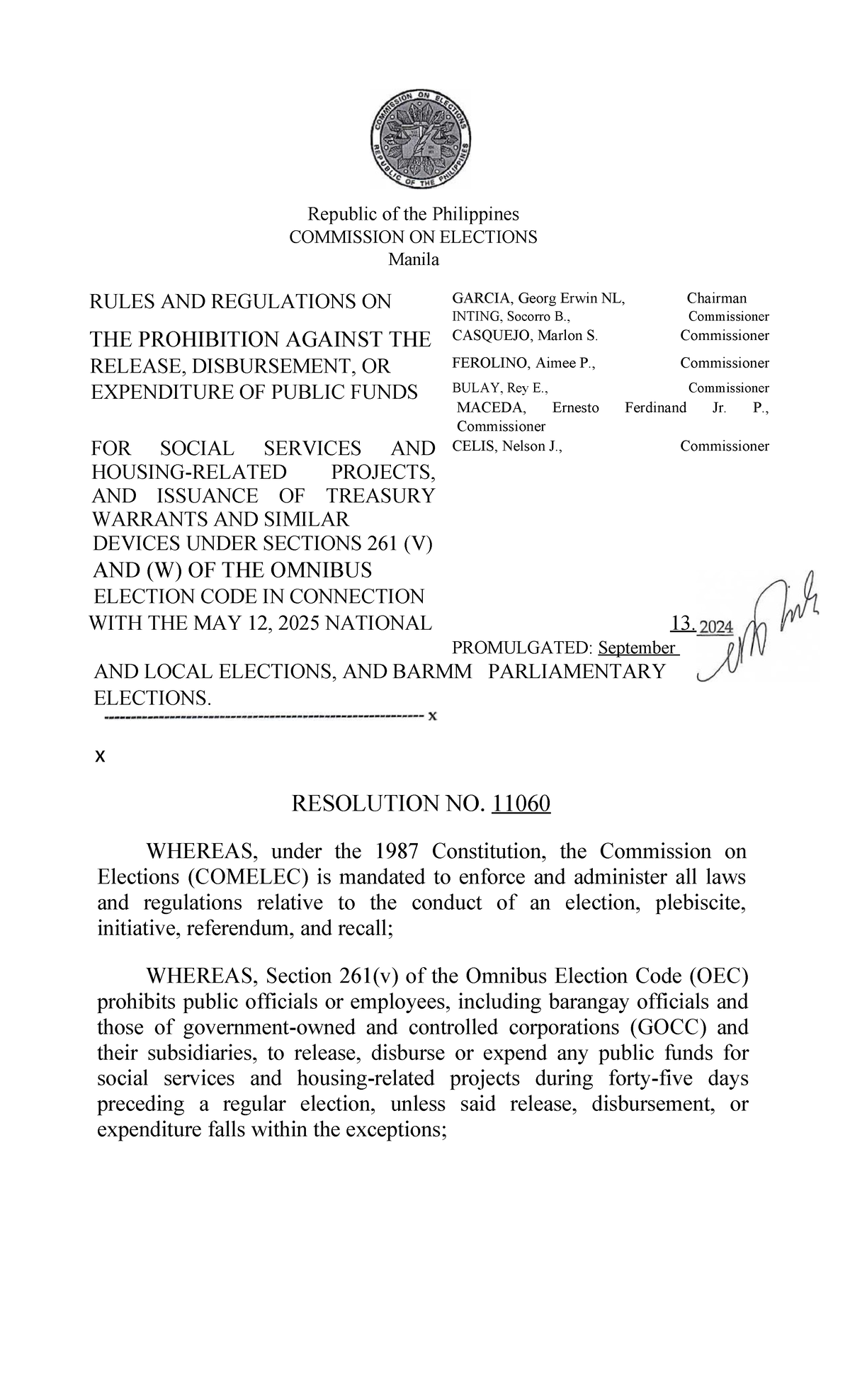 COMELEC Resolution No. 11060: Rules on Public Fund Expenditure ...