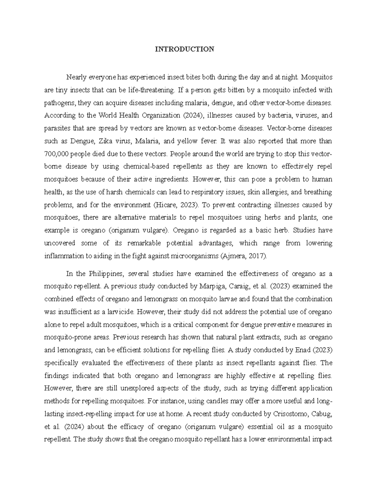 IMRAD - Capstone Study on Oregano as a Mosquito Repellent - Studocu