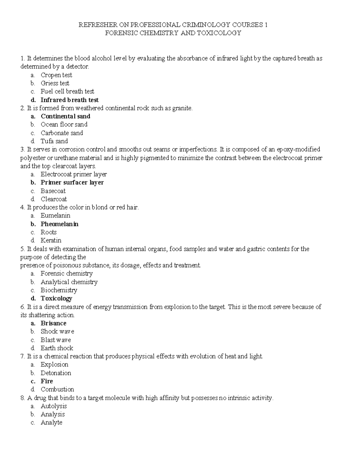 Forensic Chemistry & Toxicology Refresher Course 1 Notes - Studocu