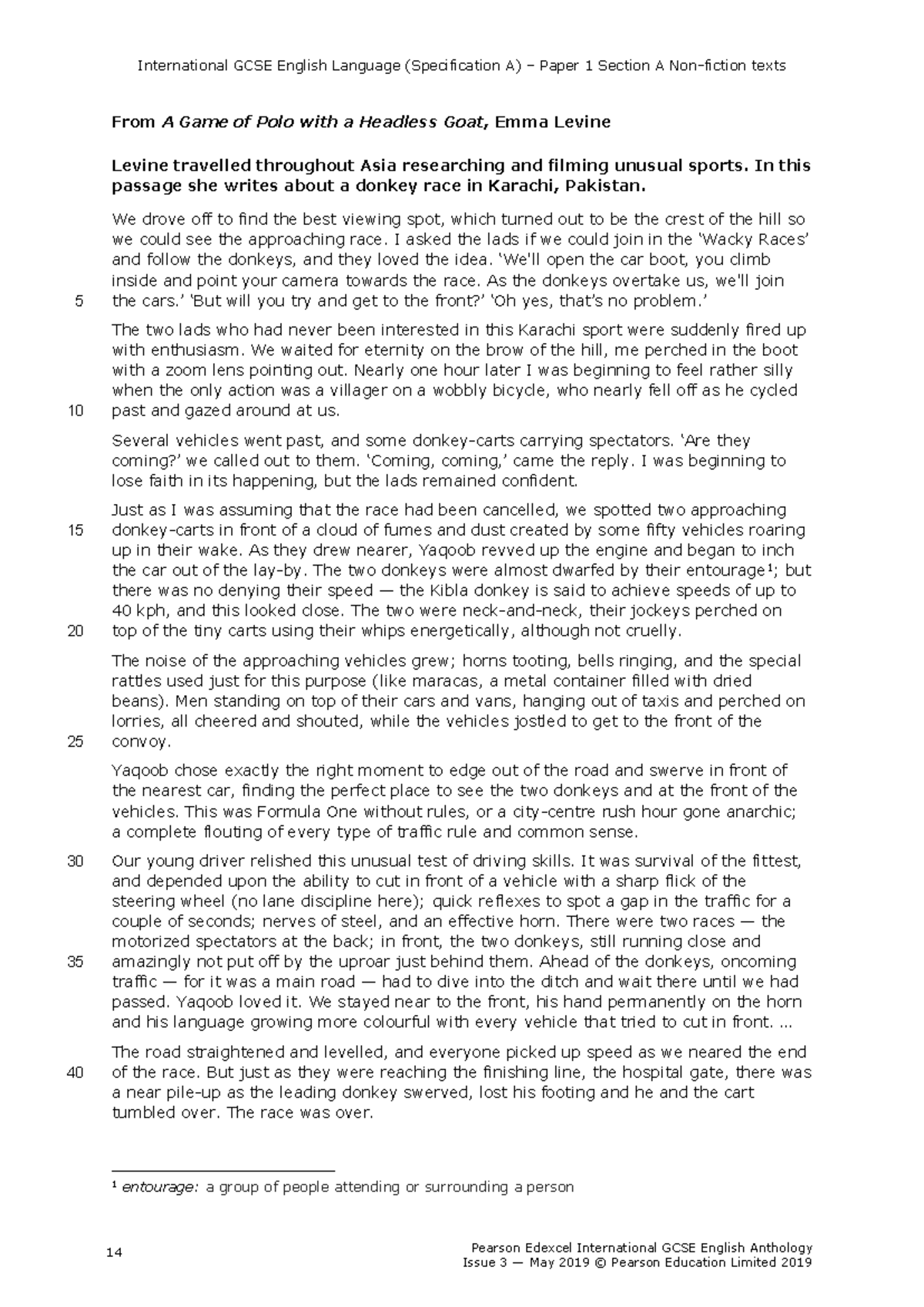 International GCSE English Language (Spec A) Paper 1: A Game of Polo ...