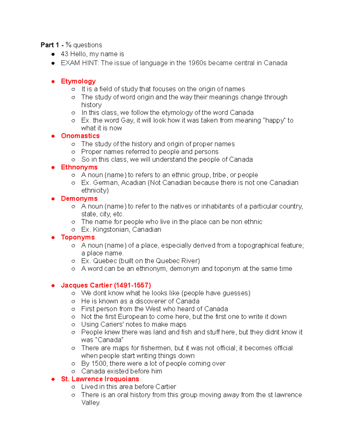 Exam HINT: Language and Etymology in 1960s Canada - Part 1 - Studocu