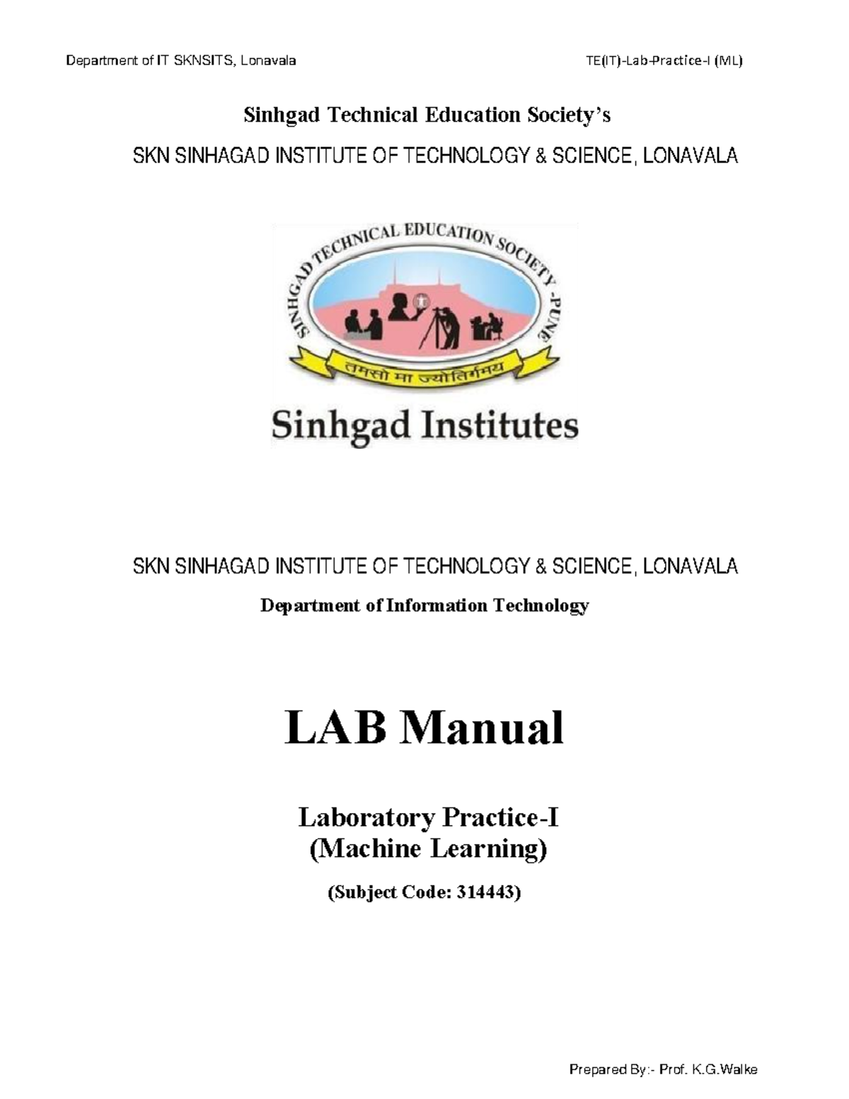 Machine Learning Lab Manual for (ML) - 314443: Practical Guidelines ...