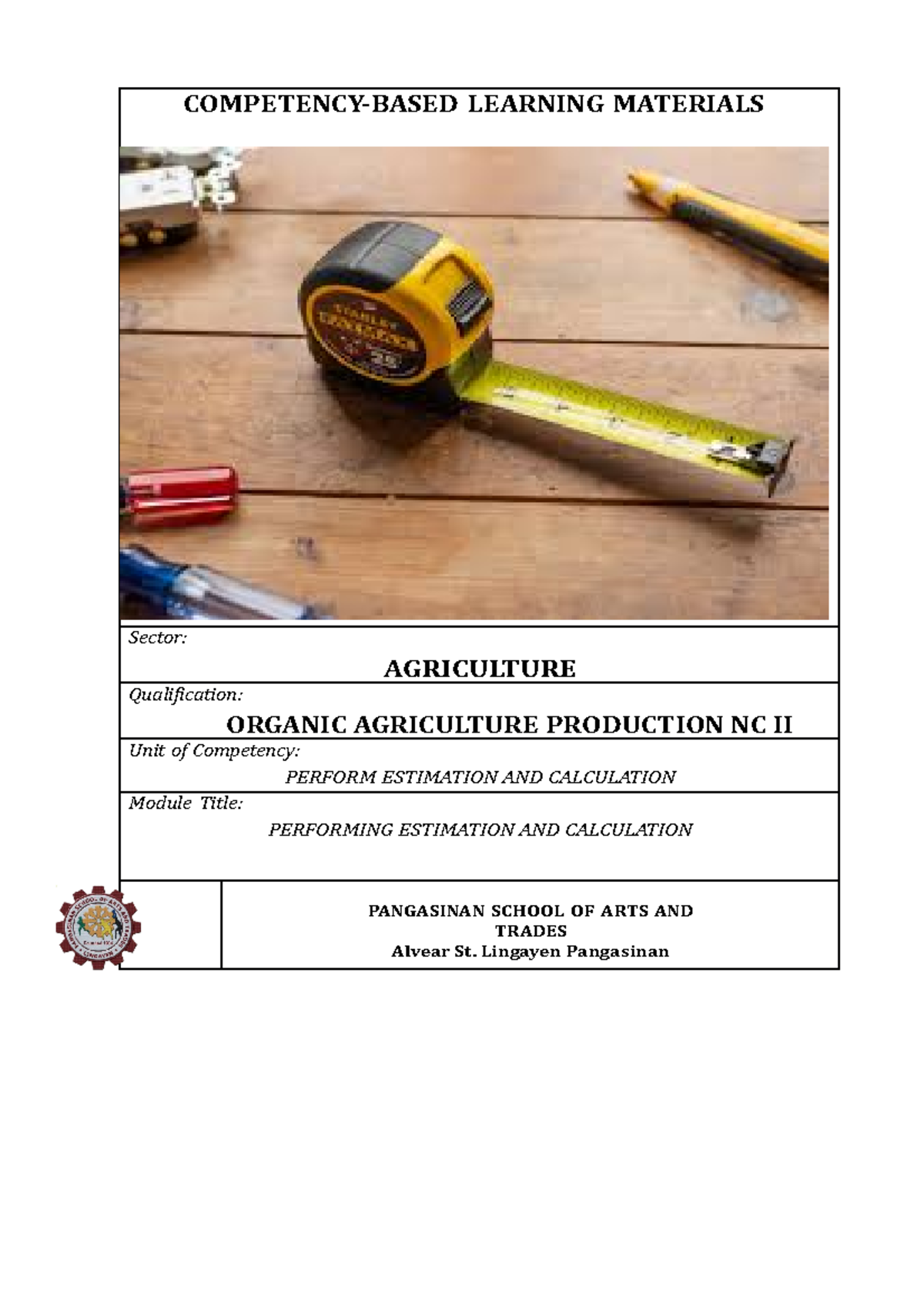 Common # 3 Perform Estimation AND Calculations - COMPETENCY-BASED ...