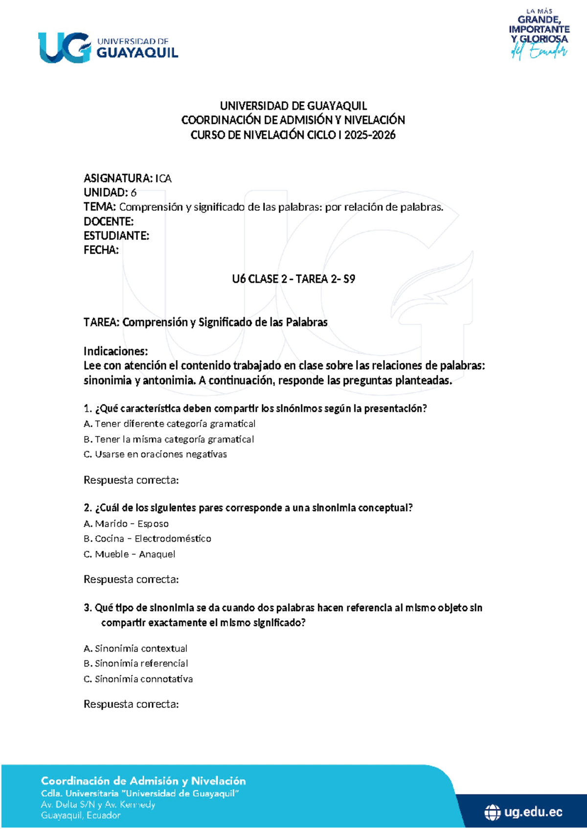 U6 Tarea 2 S9: Comprensión y Significado de Palabras - Studocu