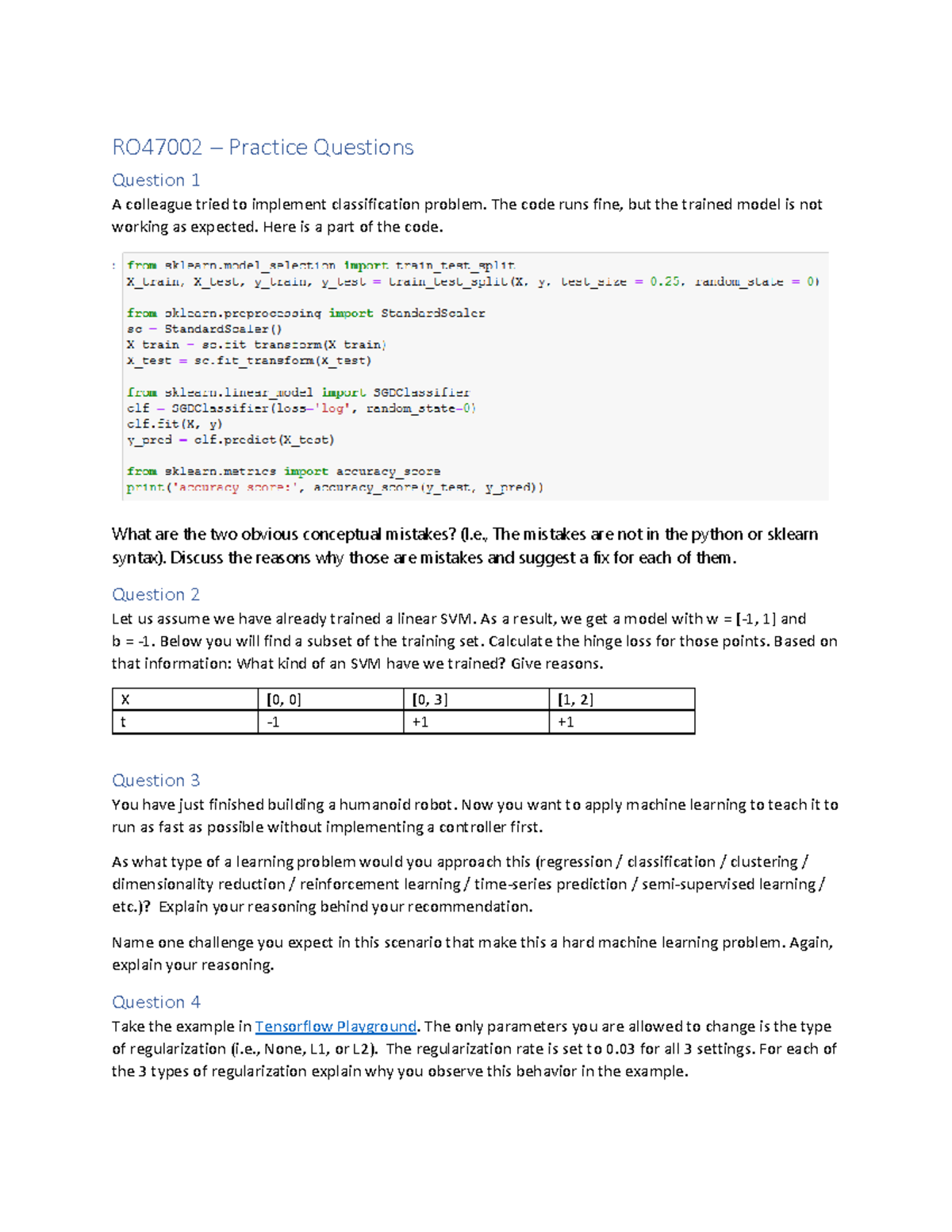RO47002 - 2020-Q1 - Machine Learning Practice Questions - Studeersnel