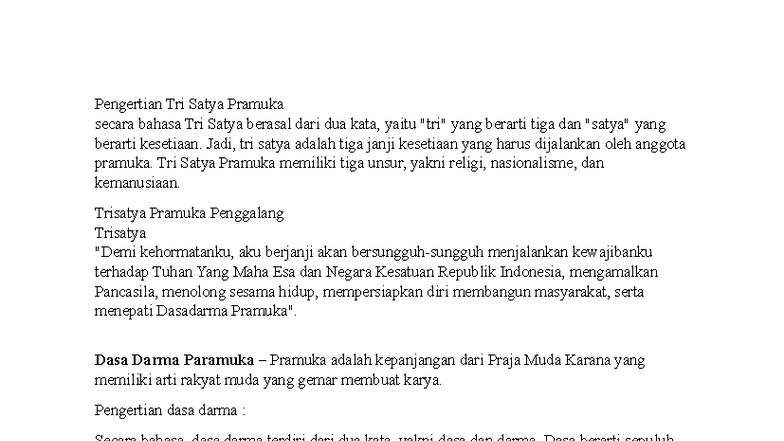 Materi Pramuka: Pengertian Tri Satya dan Dasa Dharma - Studocu