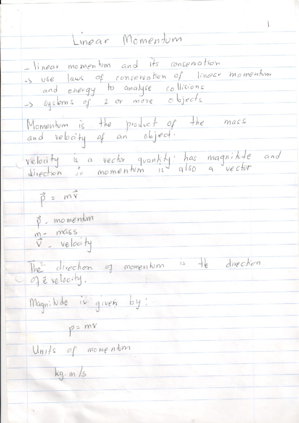Linear Momentum (PHYS 101) - Conservation Laws and Collisions Notes ...