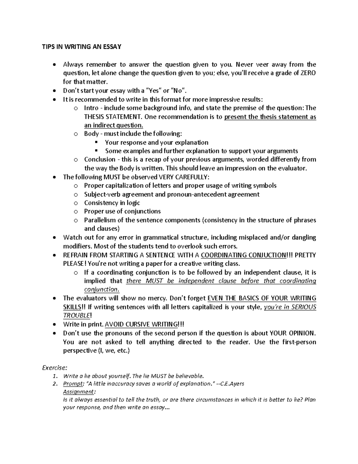 Essay Writing Tips - YRES - Studocu