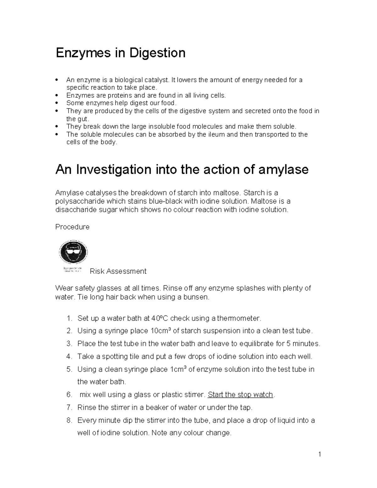 2017 Biology Prac: Investigating Amylase Action in Digestion - Studocu