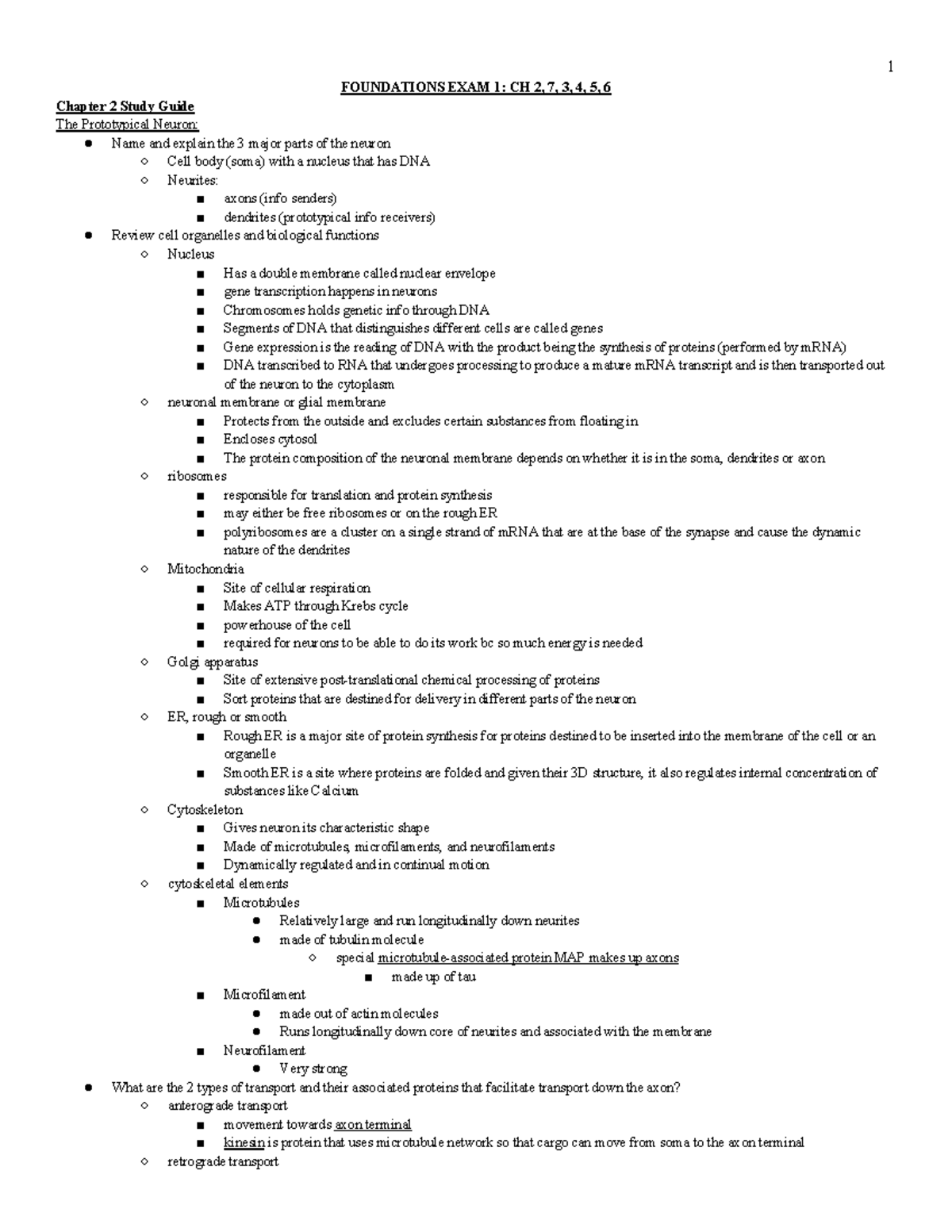 Neurobiology (BIO 203): Foundational Exam 1 Study Guide Notes - Studocu