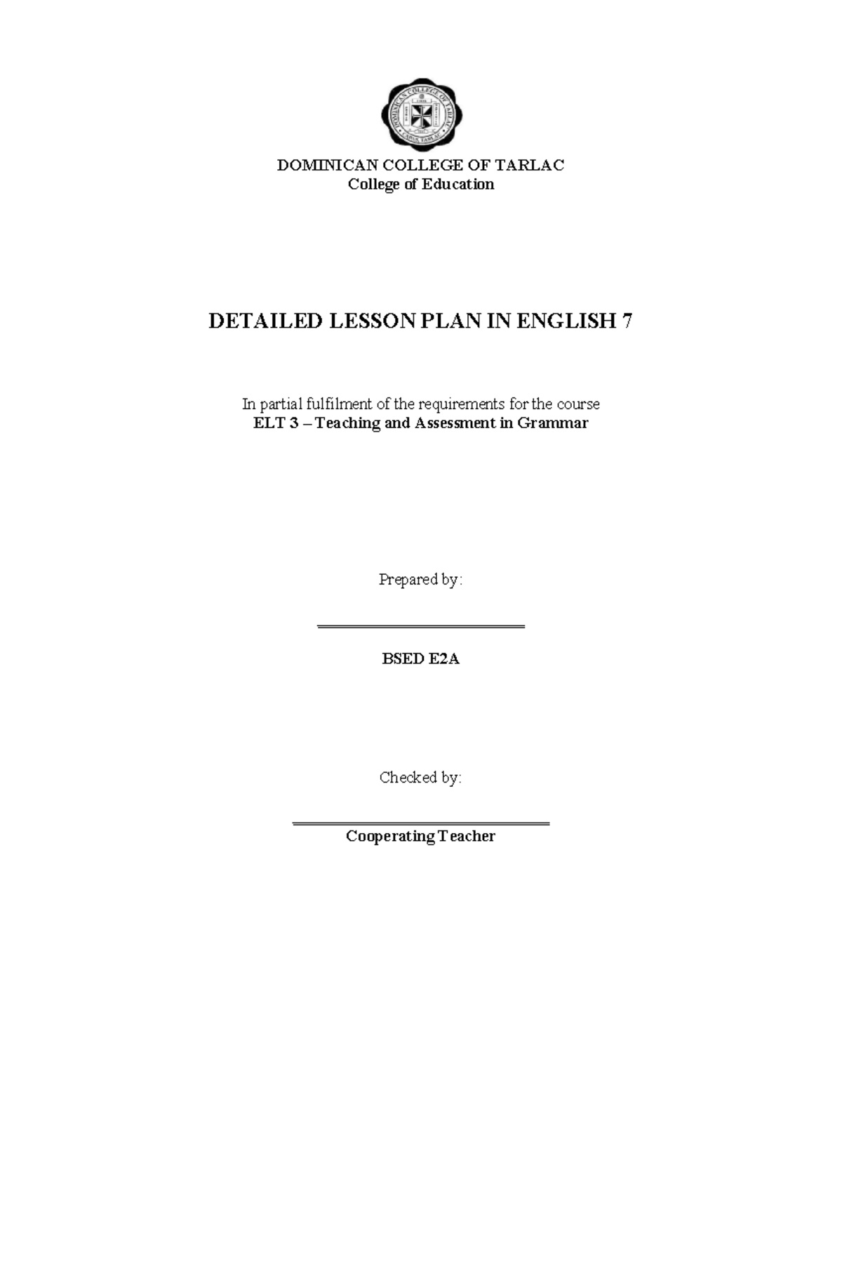 Modified Lesson plan - DOMINICAN COLLEGE OF TARLAC College of Education ...