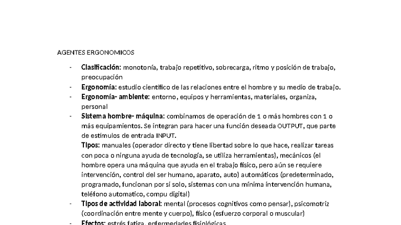 AGENTES ERGONÓMICOS: Clasificación y Efectos en el Trabajo - Studocu