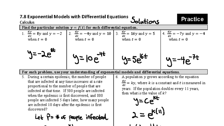 Calc 7 - BC Exponential Models & Differential Equations Practice - Studocu