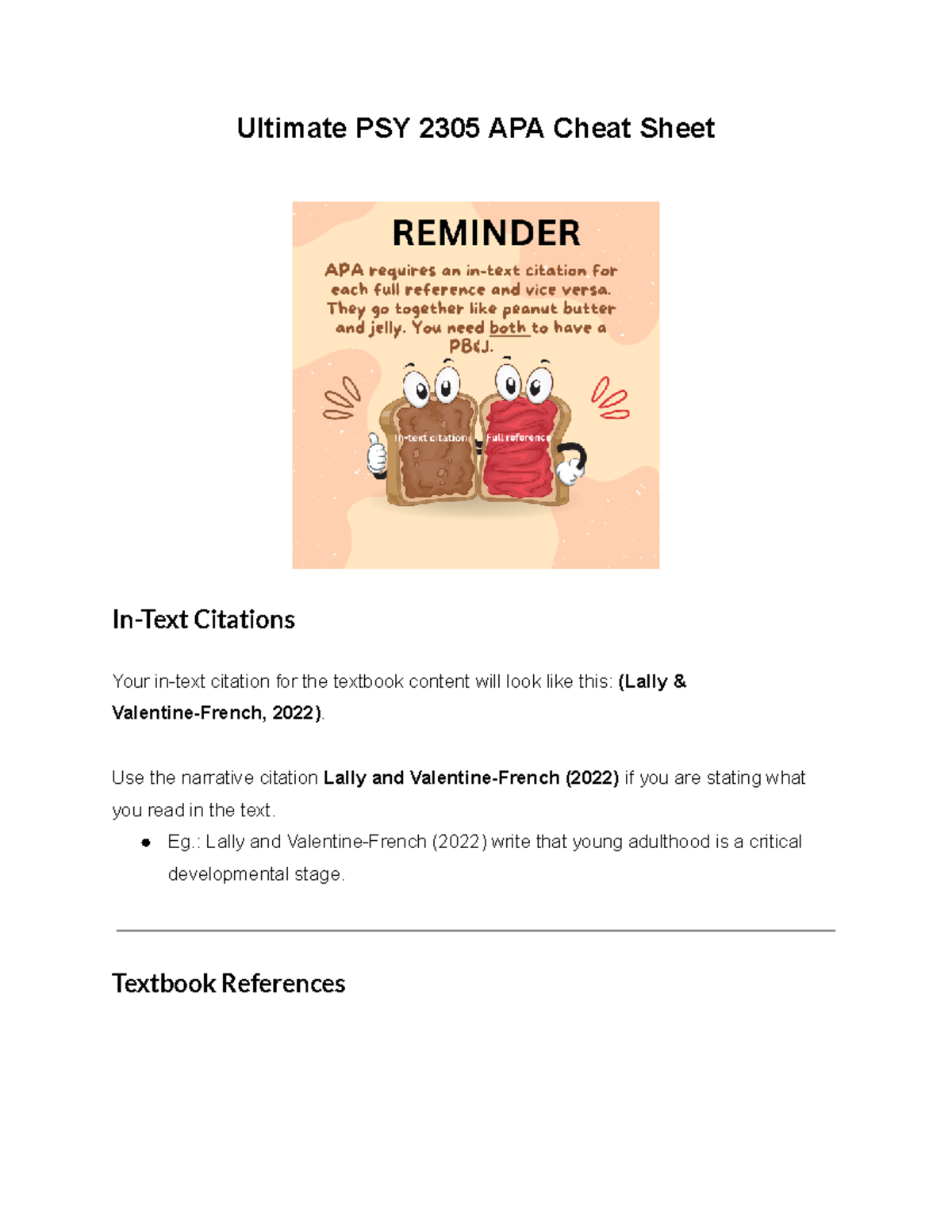 PSY 2305 Final Exam APA Citation Cheat Sheet - Studocu