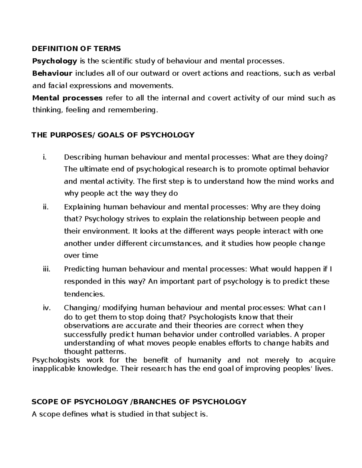 Introduction to Psychology Notes (PSY 101) - Key Concepts and ...