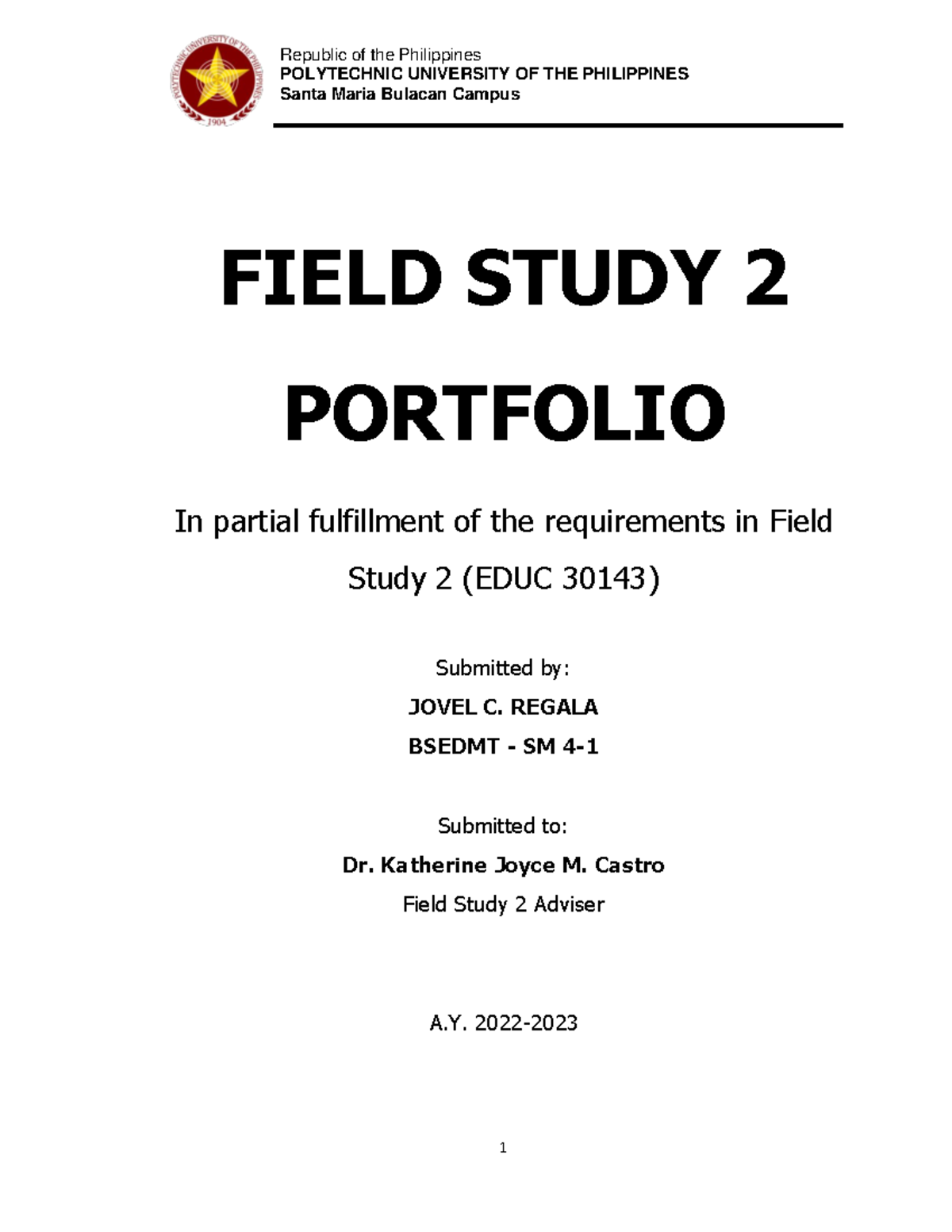 EDUC 30143 - Field Study 2 Final Portfolio Submission by Jovel C. Regala - Studocu