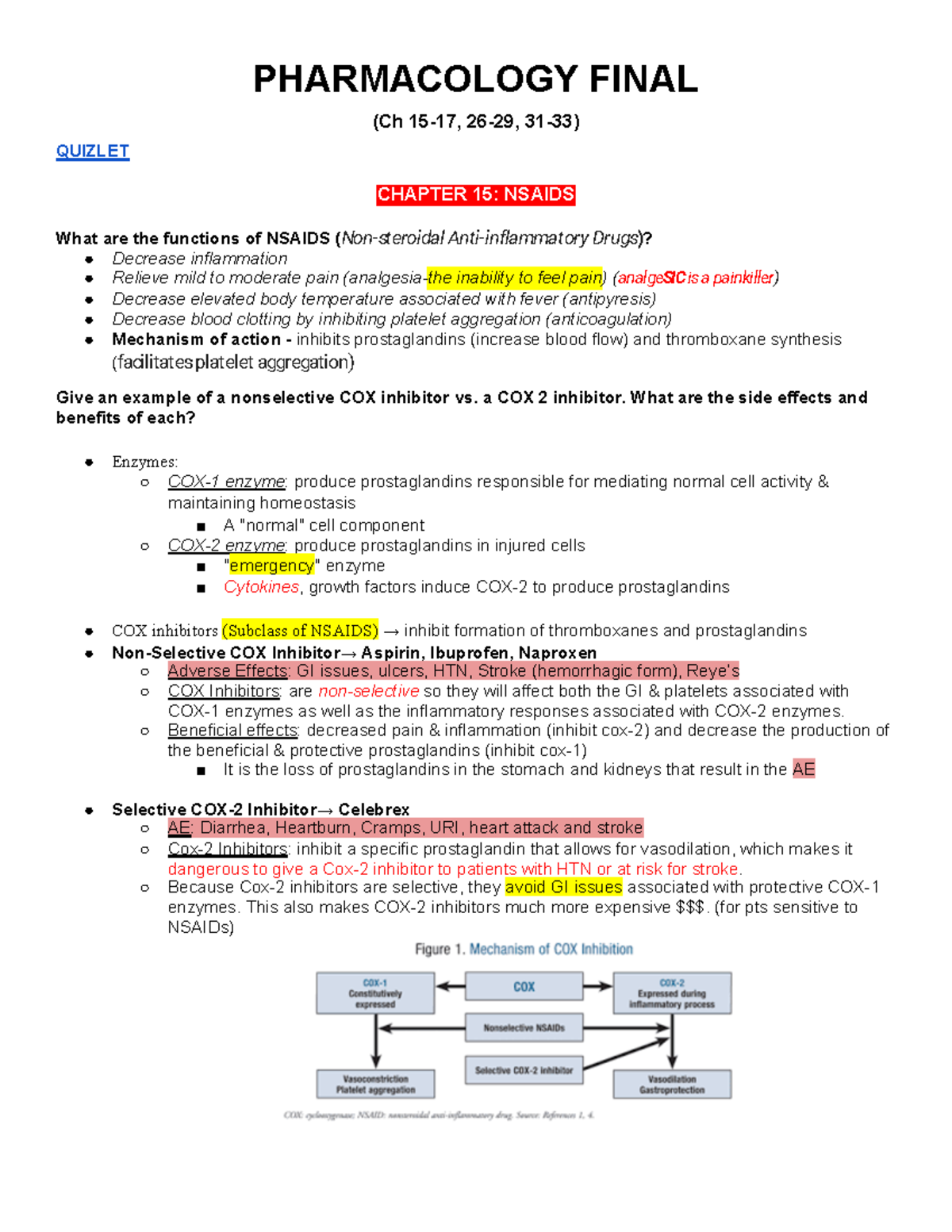 Pharm 101: Final Exam Study Guide and Key Concepts on NSAIDs - Studocu