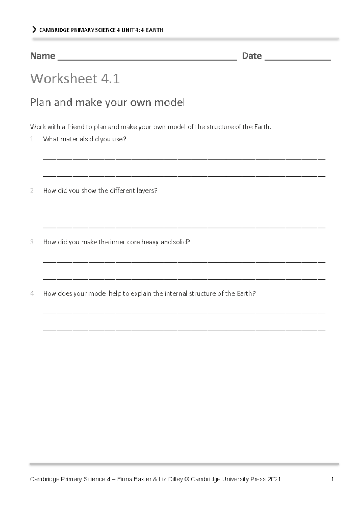 P Science 4 Worksheets Unit 4 - Name ...