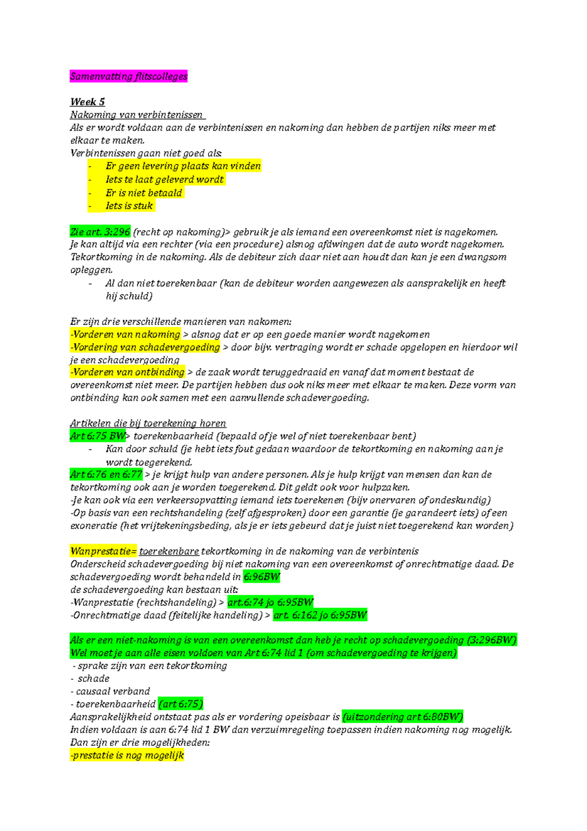 Samenvatting Juridische Wereld 2: Nakoming en Aansprakelijkheid ...