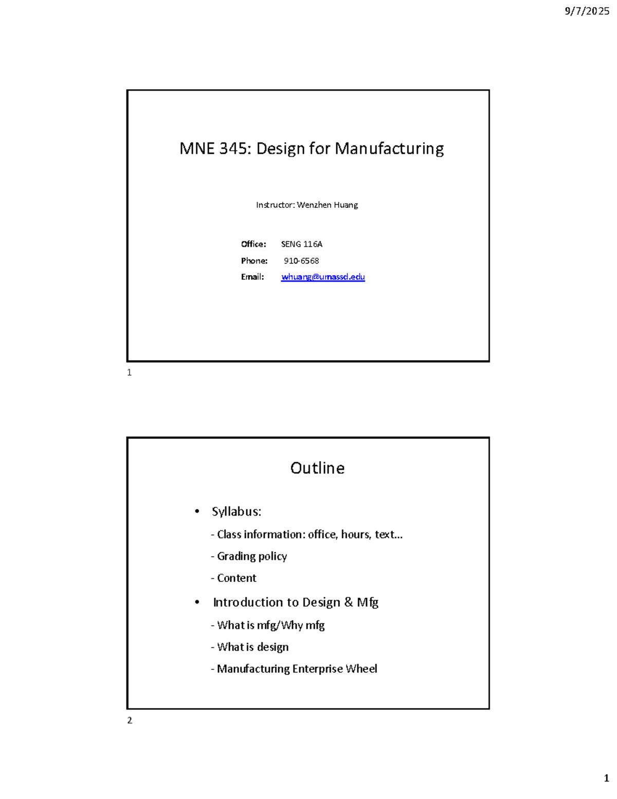 MNE 345: Design for Manufacturing - Syllabus and Course Overview - Studocu
