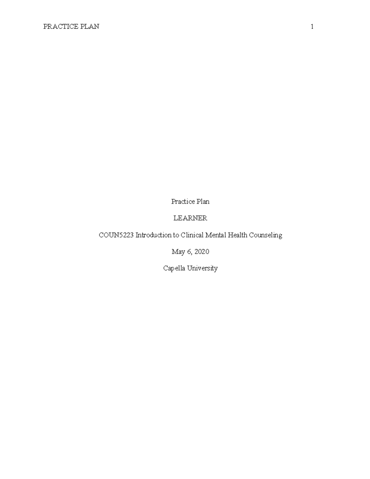 U4A1 Practice Plan for Future Counselors in COUN5223 - Studocu