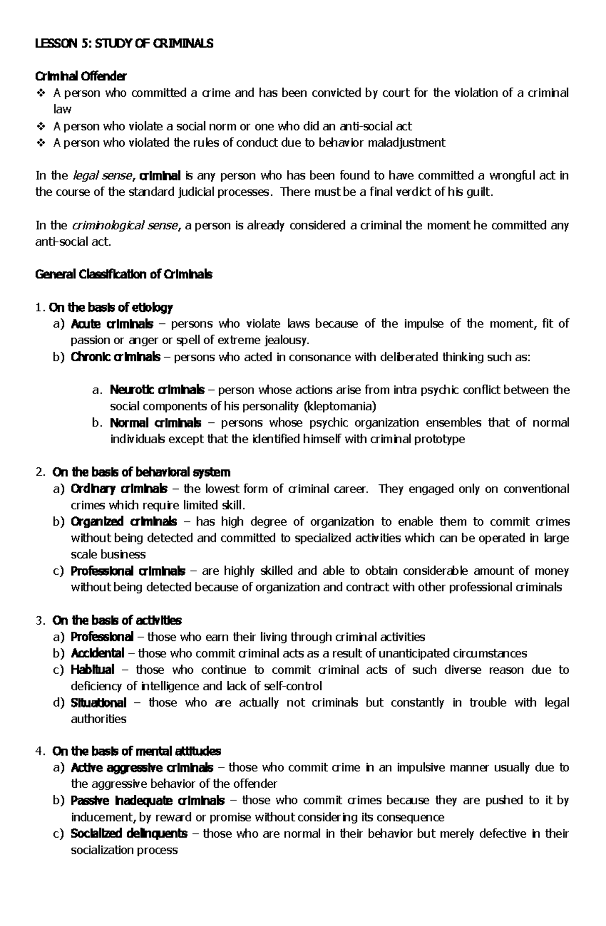 Lesson 5: Analysis of Criminal Types - CSE111 - Studocu