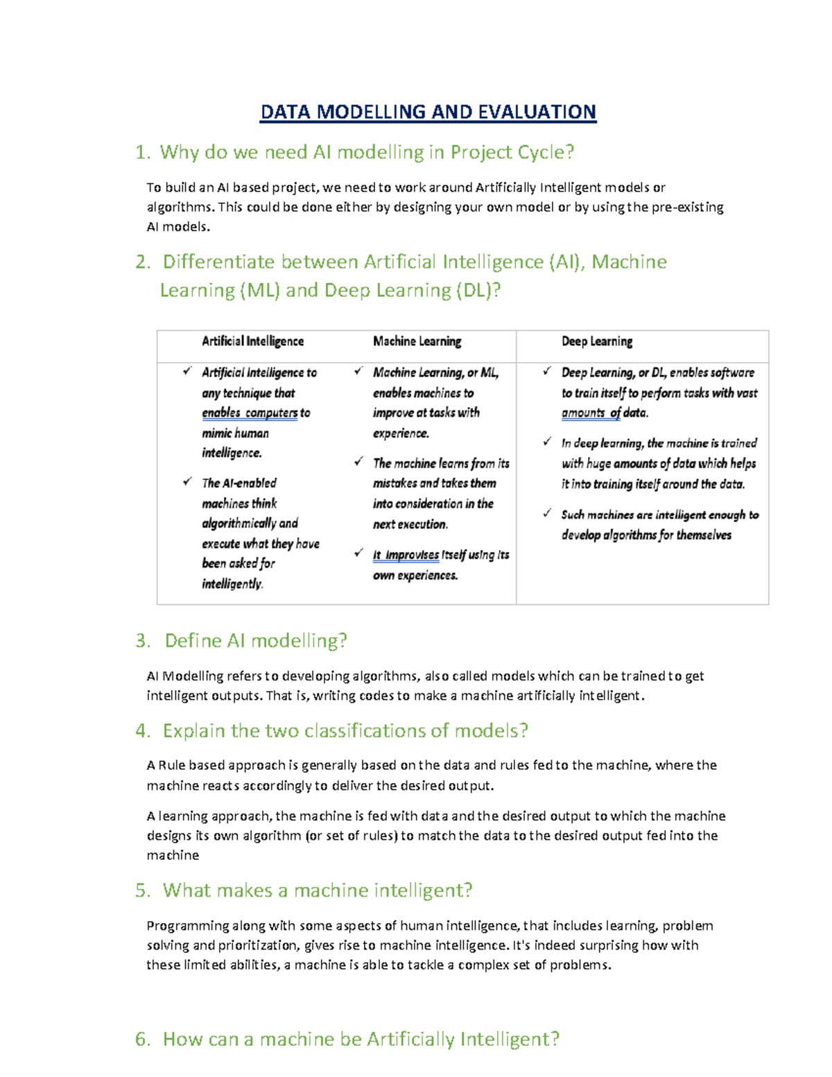 DATA MODELLING AND EVALUATION: AI Concepts and Applications - Studocu