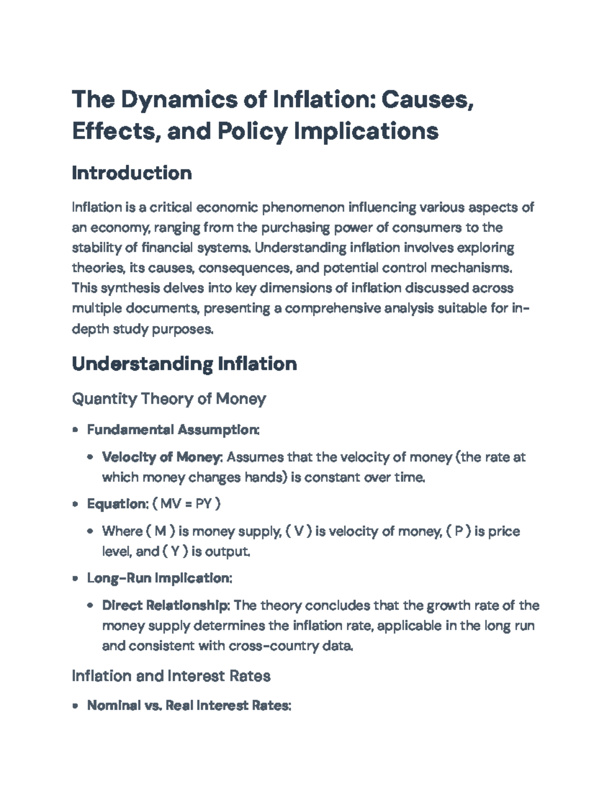 The Dynamics of Inflation: Causes, Effects & Policy Implications - ECON ...